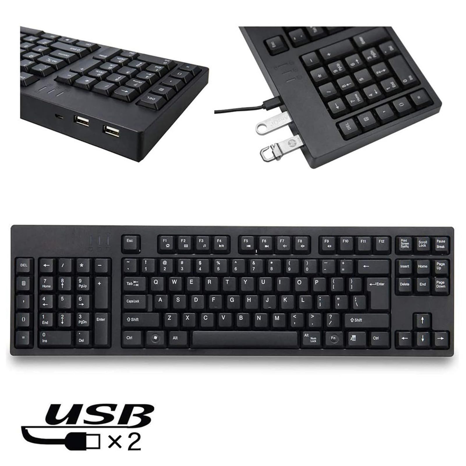 Left Handed Keyboard, USB Wired Keyboard with 2 USB Hub, 109 Keys Ergonomic Keyboard, with Left Hand Number Pad, for Home Office