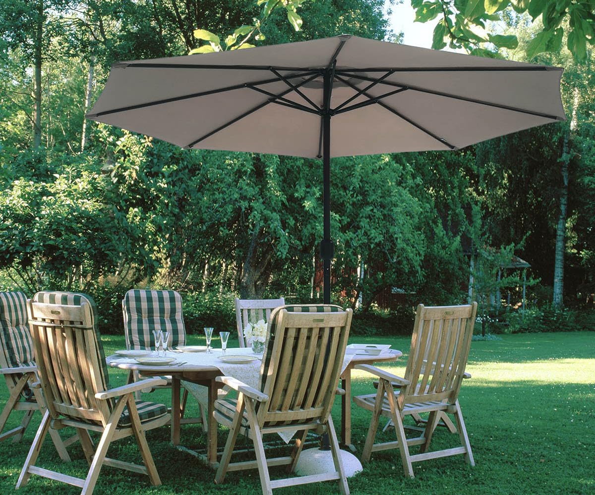 ontheway 11FT Patio Umbrella with 8 Ribs and Rust-Resistant Frame and Crank, UV Protection Outdoor Table Umbrella (Beige, 11FT)
