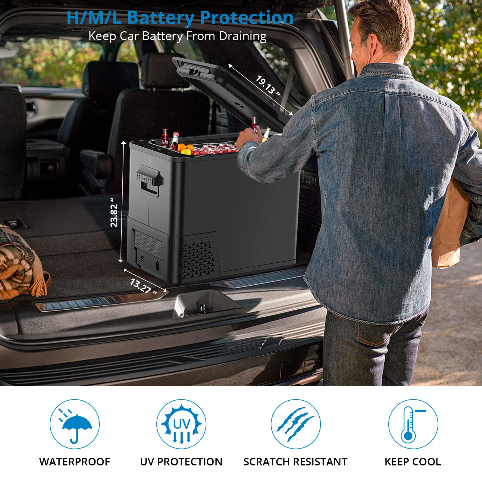 Acekool 12V Refrigerator, 42 Quarts/40L Car Refrigerator, RV Portable Refrigerator with 12/24V DC and 110-240V AC, Freezer Fridge Cooler, Rugged Wheels, for Car, RV, Camping and Home Use