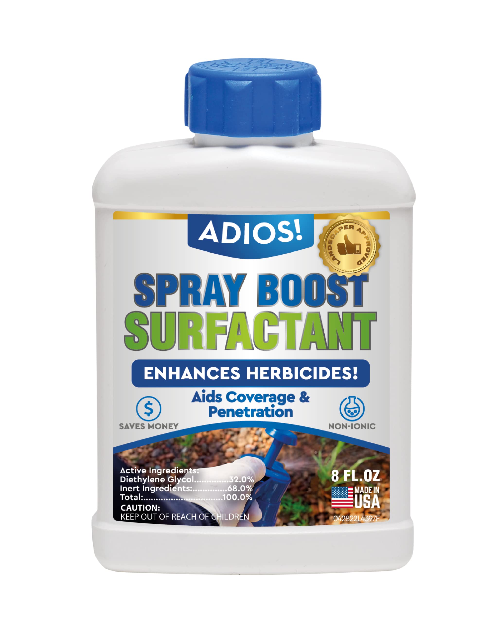 Adios! Spray Boost Surfactant for Herbicide and Weeds, Makes 25 Gallons of Nonionic Wetting Agent (8oz)