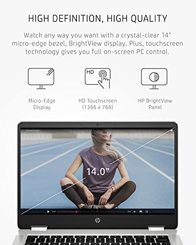 HP Chromebook x360 14a 2-in-1 Laptop, Intel Pentium Silver N5030, 4 GB RAM, 64 GB eMMC, 14โ HD Micro-Edge Touchscreen, Chrome OS, 720p Webcam, Dual Speakers, Long Battery Life (14a-ca0023nr, 2021)