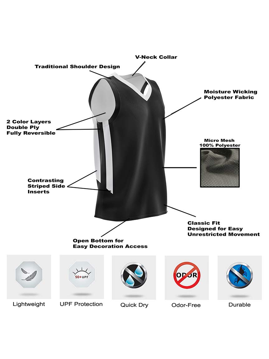Youth Boys Reversible Mesh Performance Athletic Basketball Jerseys Blank Team Uniforms for Sports Scrimmage (1 Piece) (Blk/Wht, Youth Large)