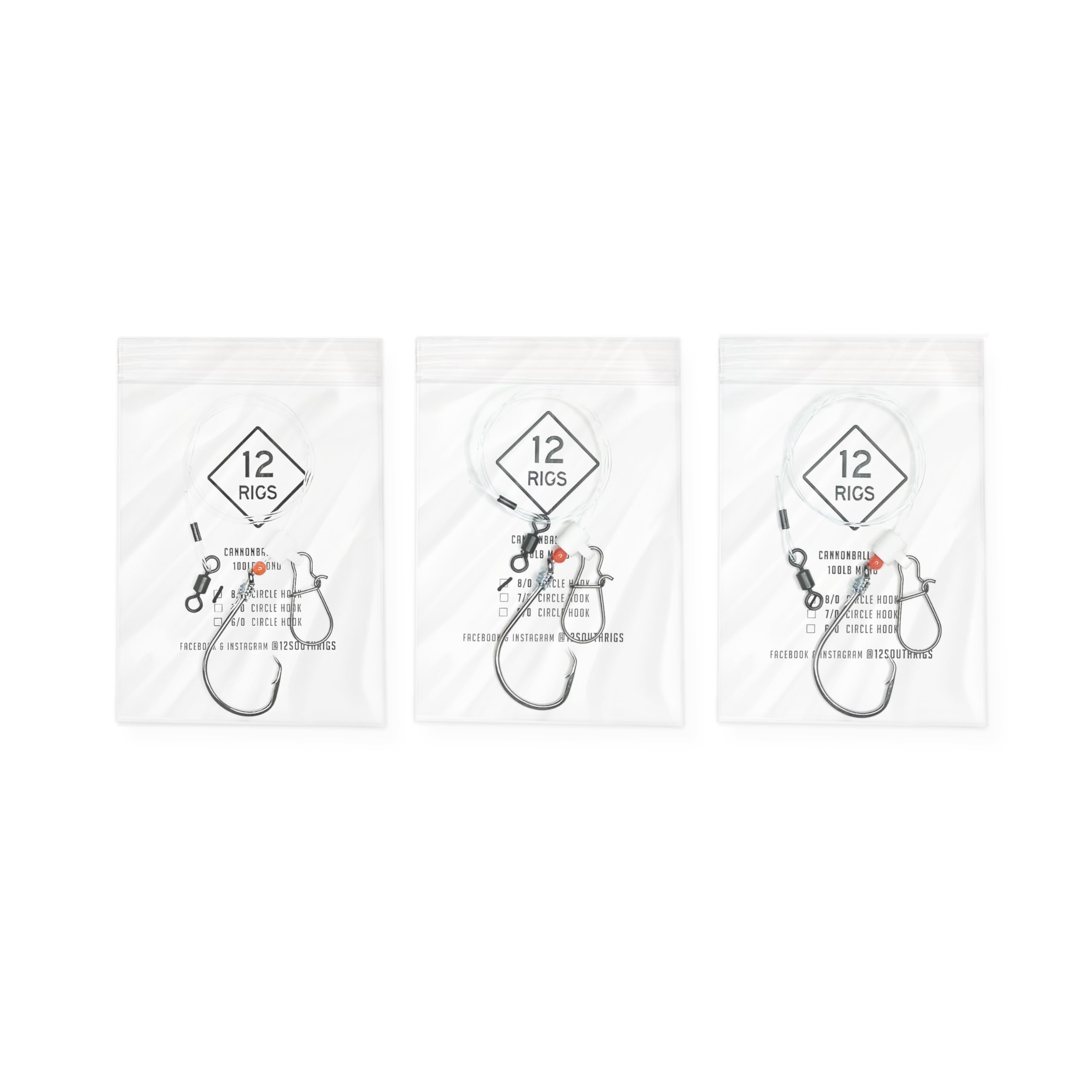 3 Pack 'Cannonball Rig' Red Drum Surf Fishing Rigs 100LB Mono (8/0)
