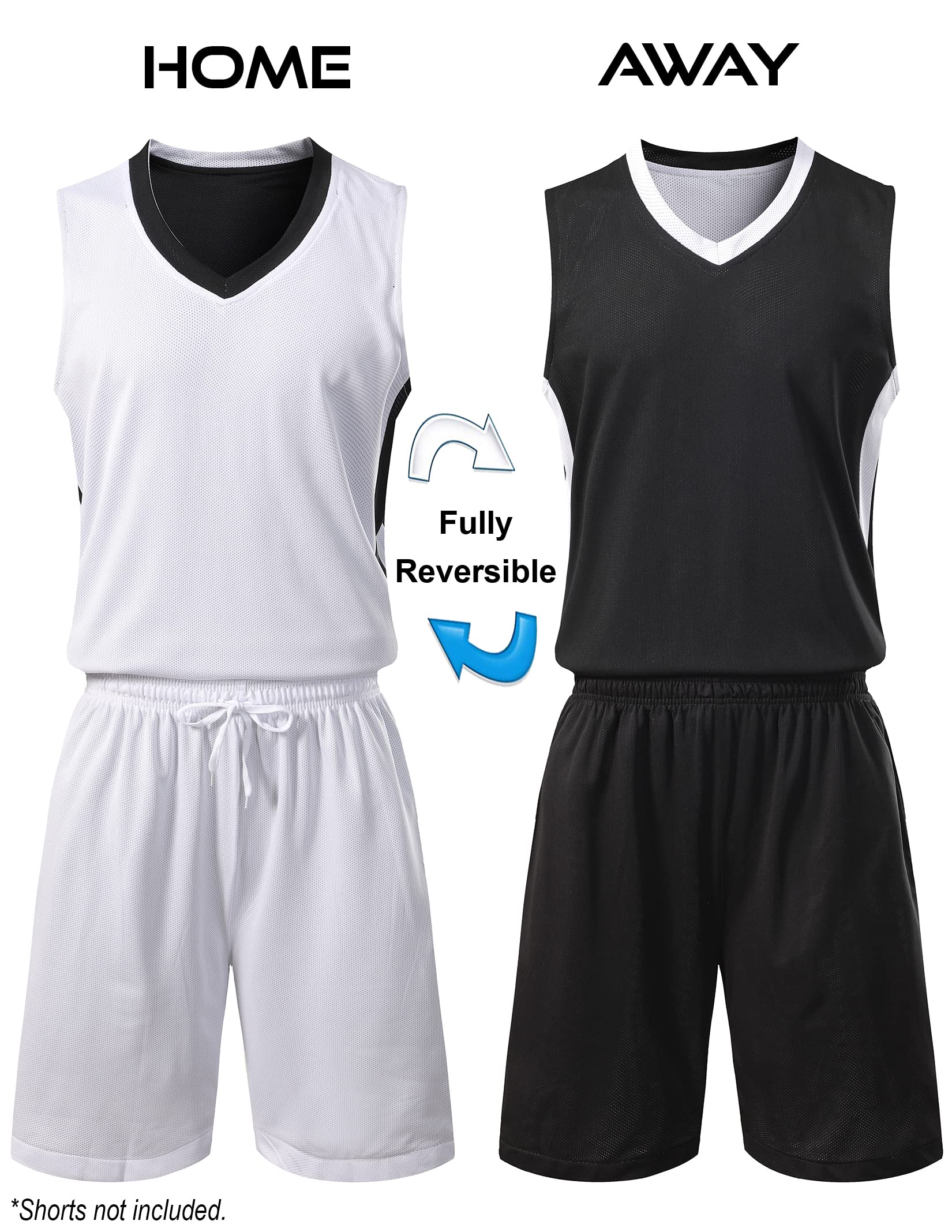Youth Boys Reversible Mesh Performance Athletic Basketball Jerseys Blank Team Uniforms for Sports Scrimmage (1 Piece) (Blk/Wht, Youth Large)
