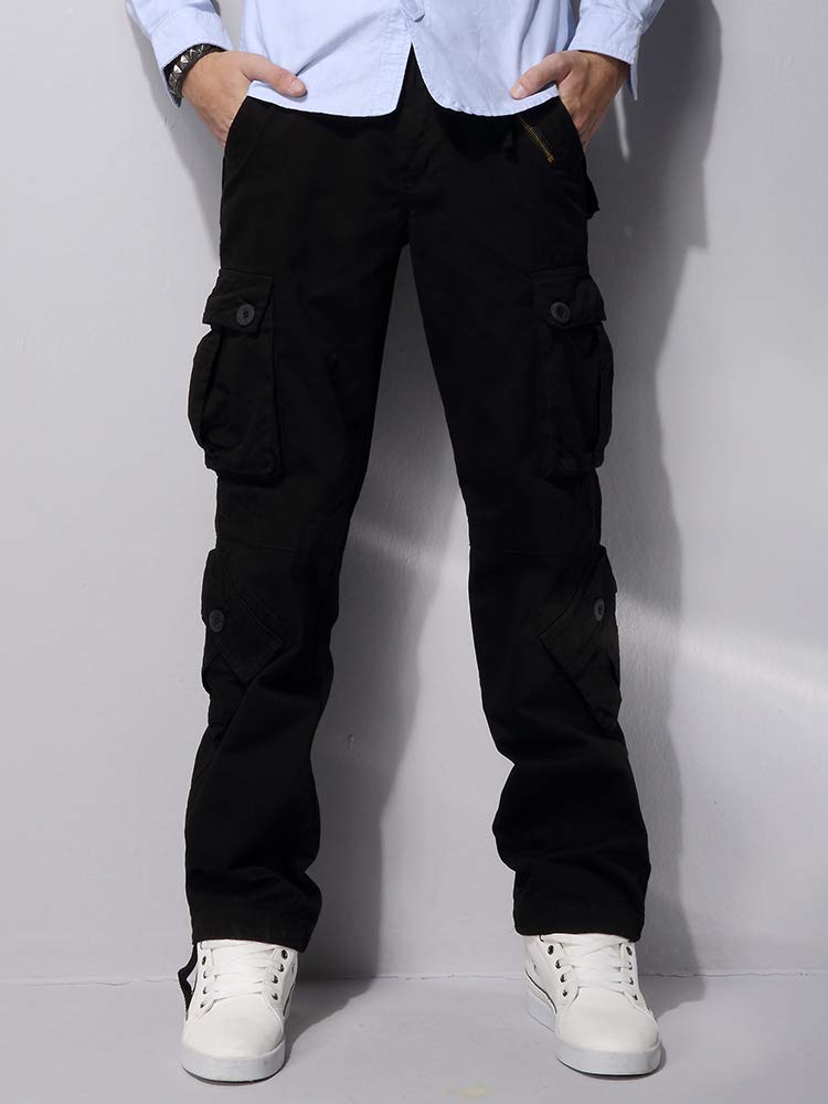 OCHENTA Men's Cotton Casual Cargo Work Military Tactical Combat Army Pants with 8 Pockets Black 29