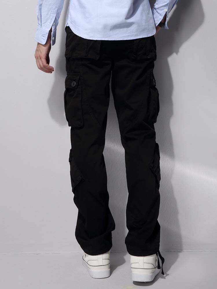 OCHENTA Men's Cotton Casual Cargo Work Military Tactical Combat Army Pants with 8 Pockets Black 29