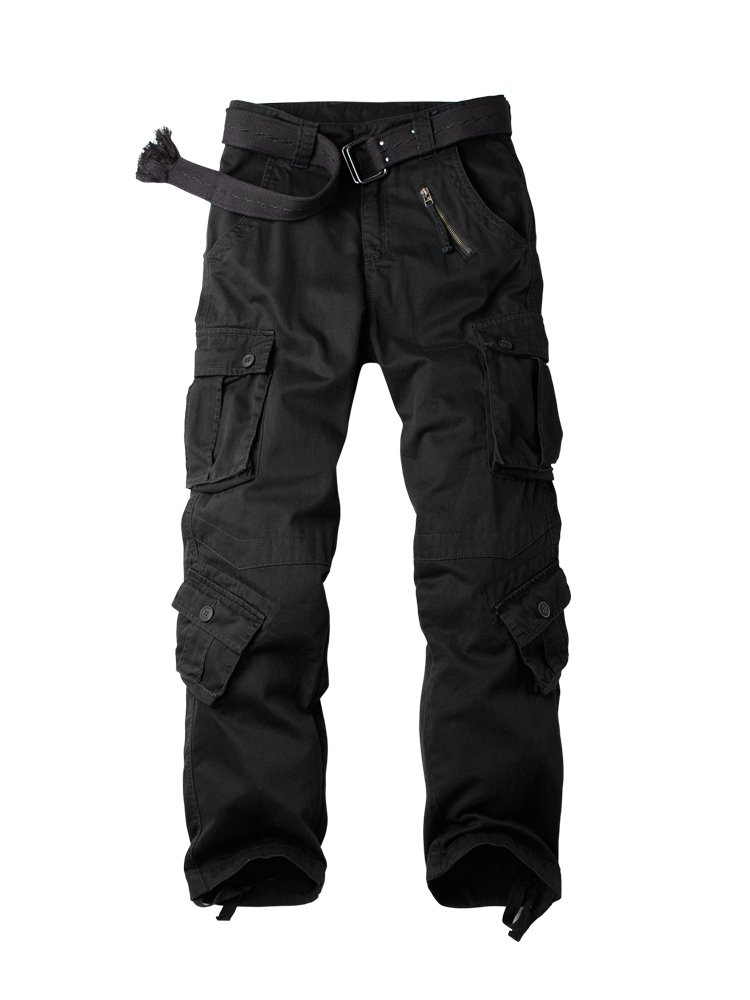 OCHENTA Men's Cotton Casual Cargo Work Military Tactical Combat Army Pants with 8 Pockets Black 29