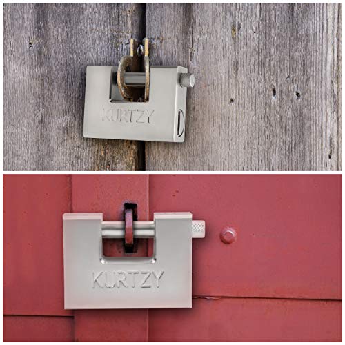 Kurtzy Heavy Duty 1kg Padlocks with 10 Keys (2 Pack) - Hardened Solid Steel Hardware Monoblock Lock - 12mm Thick Shackle - Protect Garages, Containers, Sheds, Shutters, Lockers, Gates and Warehouses