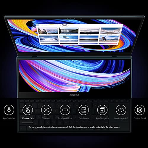 ASUS ZenBook Pro Duo 15 UX582 Laptop, 15.6” OLED 4K Touch Display, i7-12700H, 16GB, 1TB, GeForce RTX 3070 Ti, ScreenPad Plus, Windows 11 Home, Celestial Blue, UX582ZW-AB76T