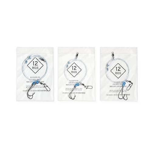 3 Pack '2/0' Bead Rig Surf Fishing Hi-Lo Double Drop Hand-Tied 30LB Mono (Ocean Blue)