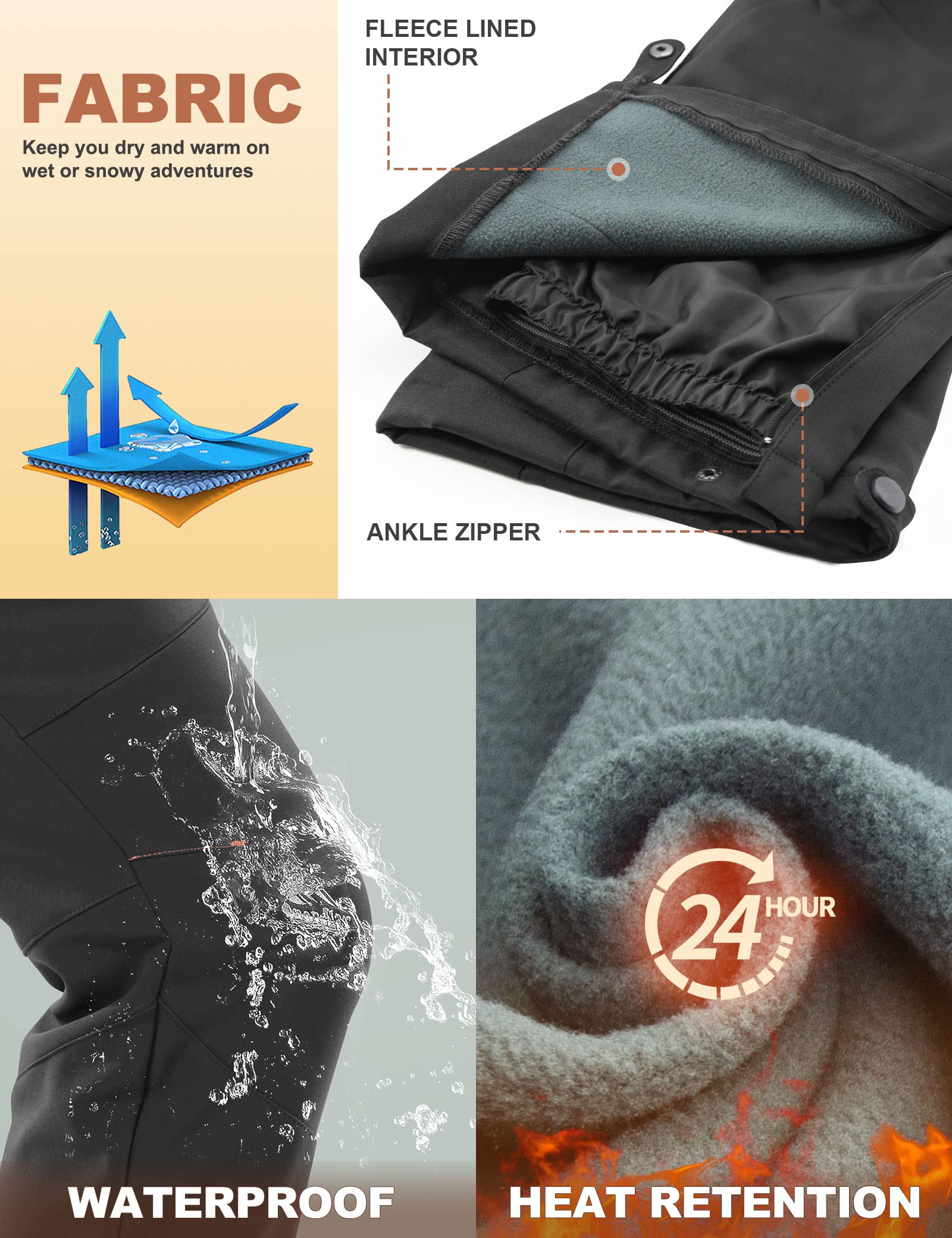 Heathyoga Snow Ski Pants Women Waterproof Softshell Insulated Fleece Lined Snowboard Pants Hiking Pants for Winter Outdoor