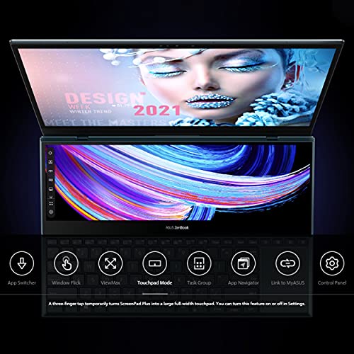 ASUS ZenBook Pro Duo 15 UX582 Laptop, 15.6” OLED 4K Touch Display, i7-12700H, 16GB, 1TB, GeForce RTX 3070 Ti, ScreenPad Plus, Windows 11 Home, Celestial Blue, UX582ZW-AB76T