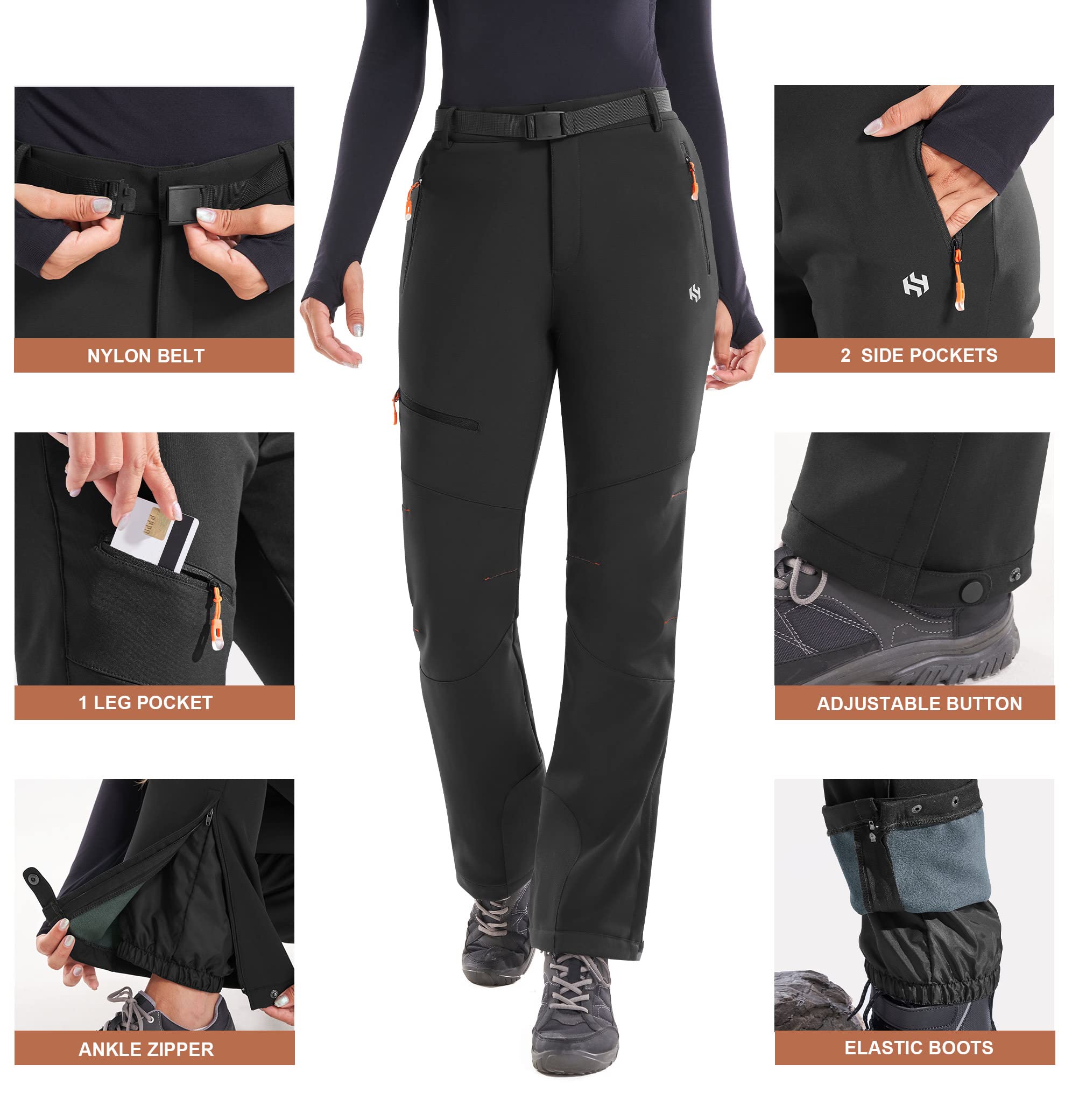 Heathyoga Snow Ski Pants Women Waterproof Softshell Insulated Fleece Lined Snowboard Pants Hiking Pants for Winter Outdoor
