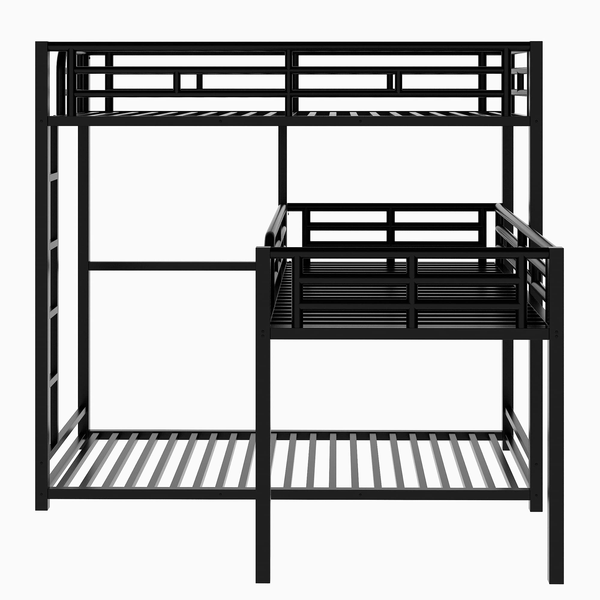 BIADNBZ L-Shaped Metal Triple Bunk Bed, Twin Size 3 Bedframe for Kids Teens Bedroom, Space Saving, Black