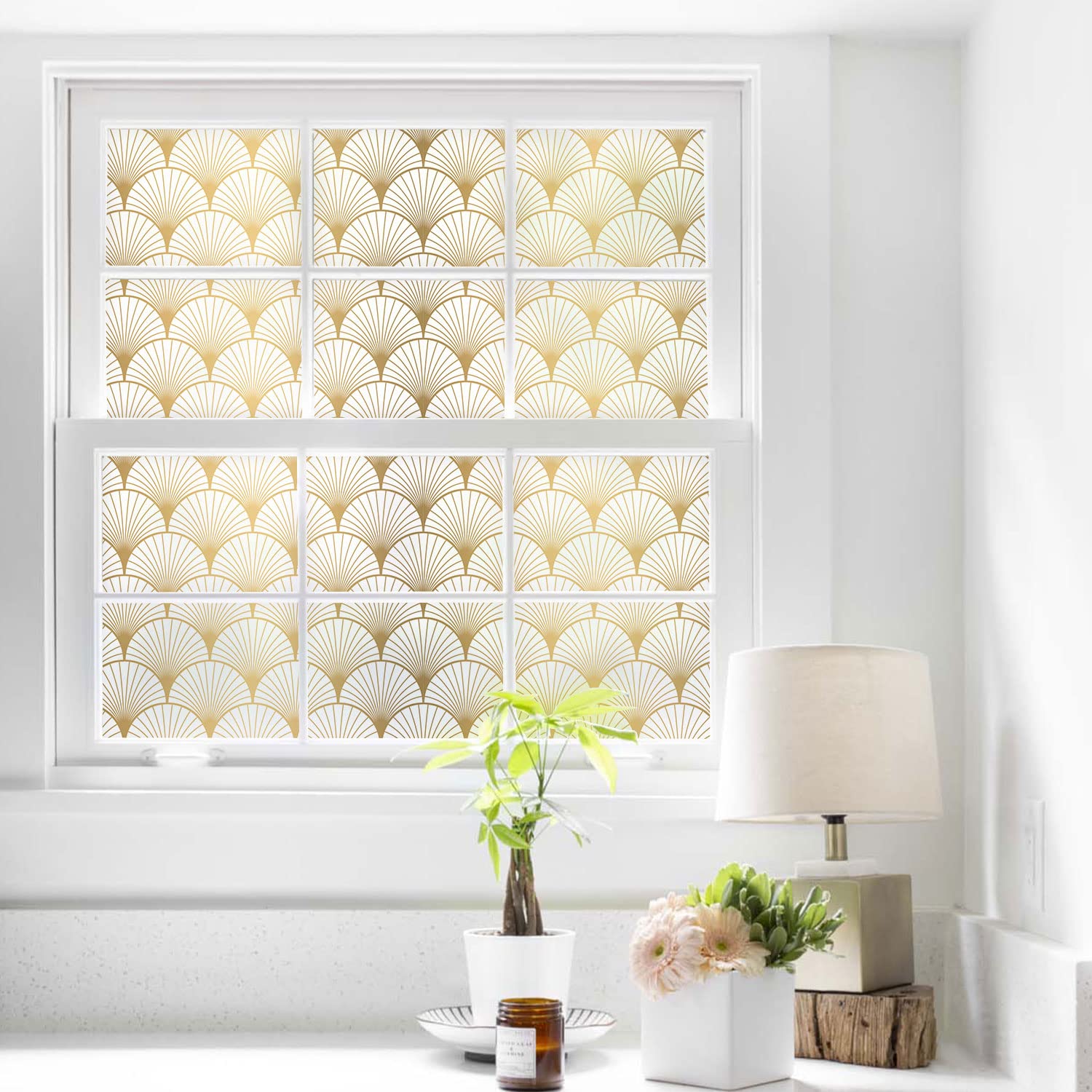 DKTIE Window Privacy Film Frosted Glass Static Clings Non Adhesive with Installation Tools, Modern Home Improvement Style (B117, 17.7'' x 78.7'')
