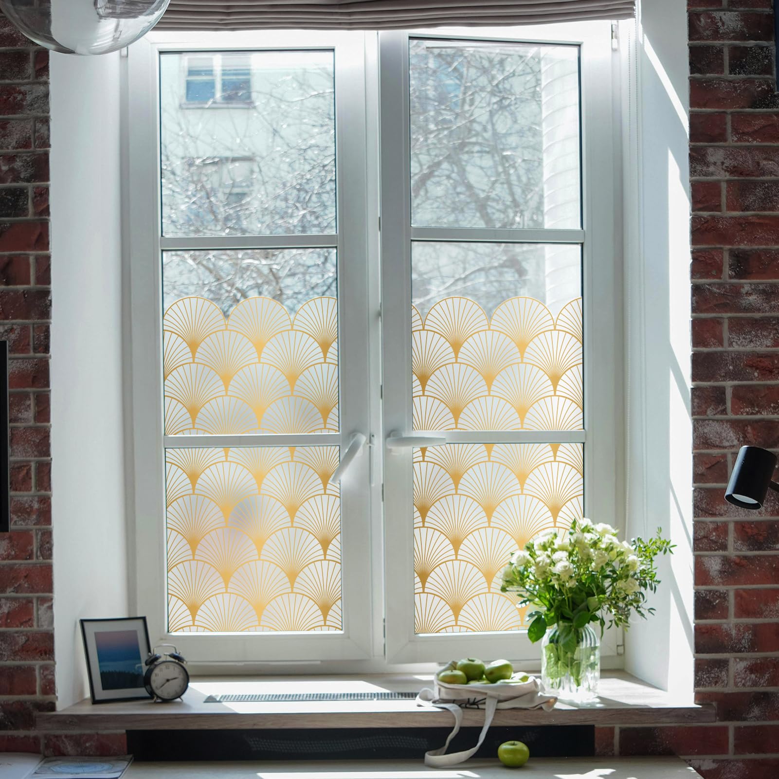 DKTIE Window Privacy Film Frosted Glass Static Clings Non Adhesive with Installation Tools, Modern Home Improvement Style (B117, 17.7'' x 78.7'')