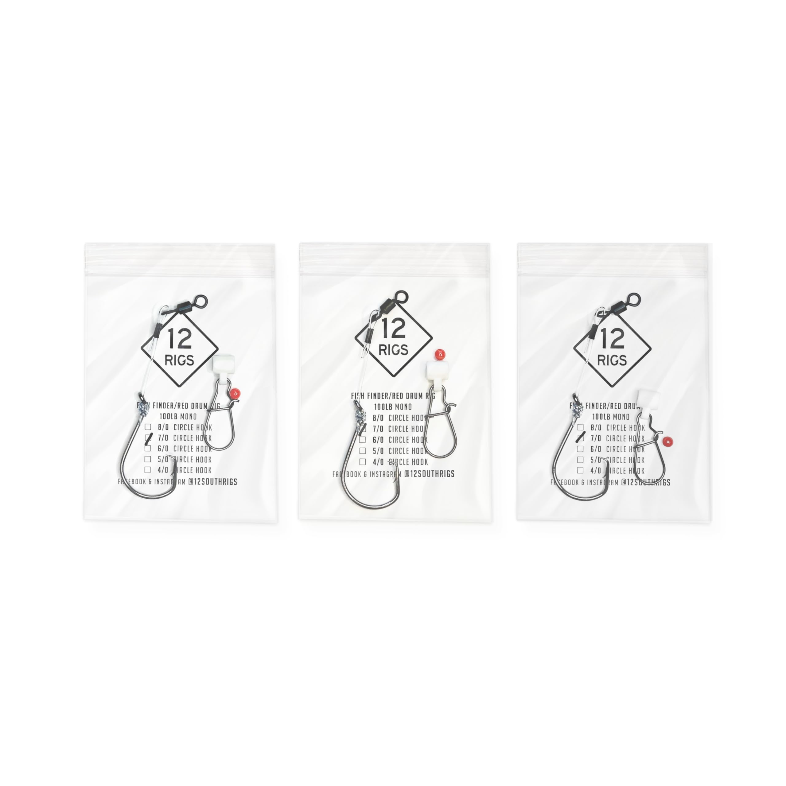 3 Pack 'Hatteras Style' Fish Finder Red Drum Surf Fishing Rigs 100LB Mono (7/0)
