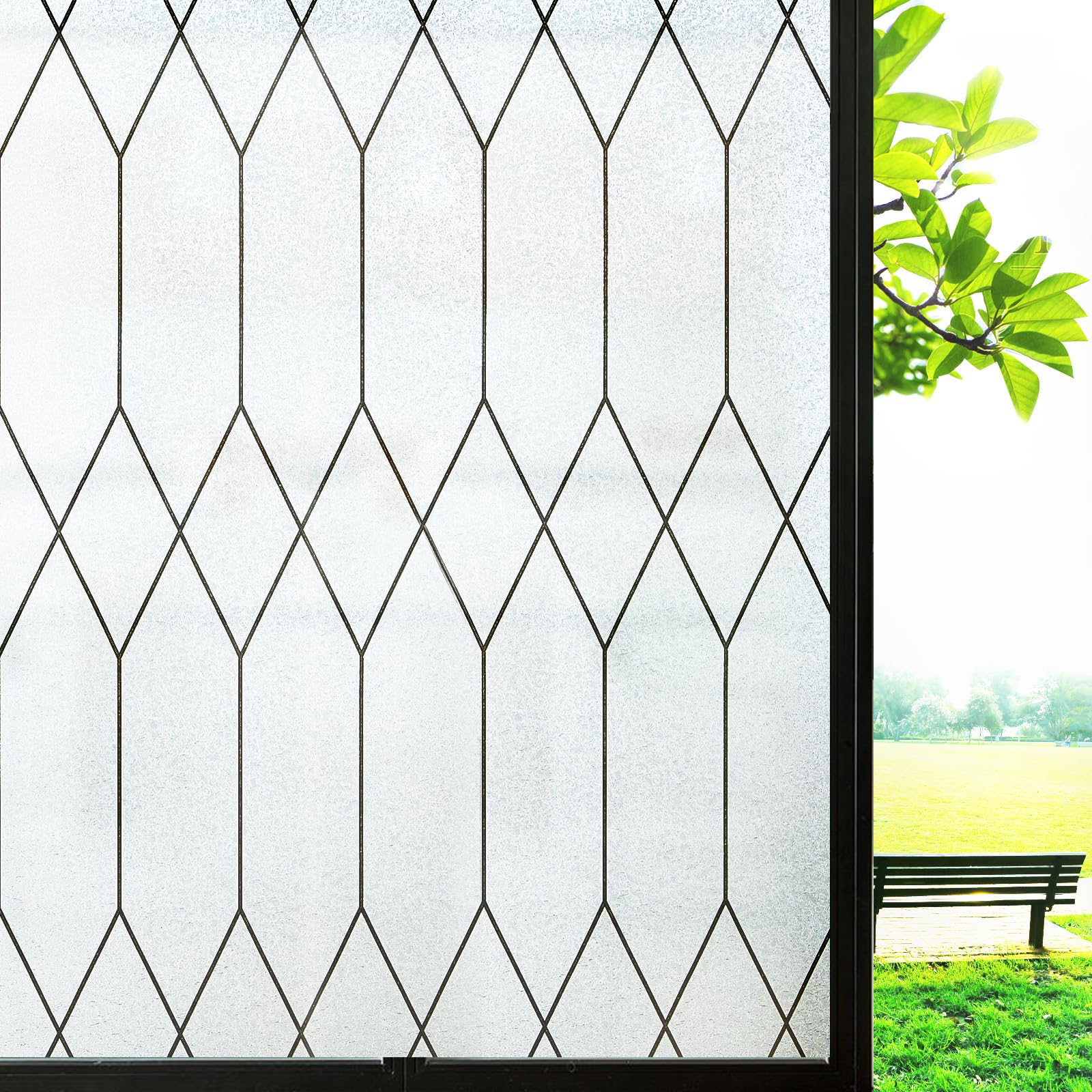 Windimiley Window Privacy Film Stained Glass Frosted Glass Window Clings Moroccan Lattice Decorative Shower Door Coverings UV Sun Blocking Heat Control Removable Bedroom Window Tint,35.4 X 118.2 in