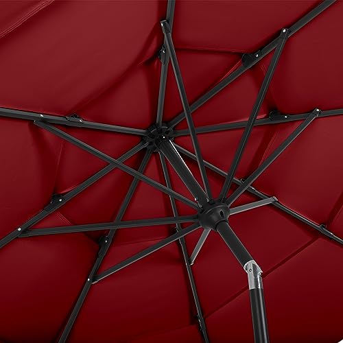 Pure Garden 10 ft Patio Umbrella - 3-Tiered Sunshade with Push Button Tilt and Easy-Open Crank - Outdoor Umbrella for Deck, Yard, or Pool (Red)