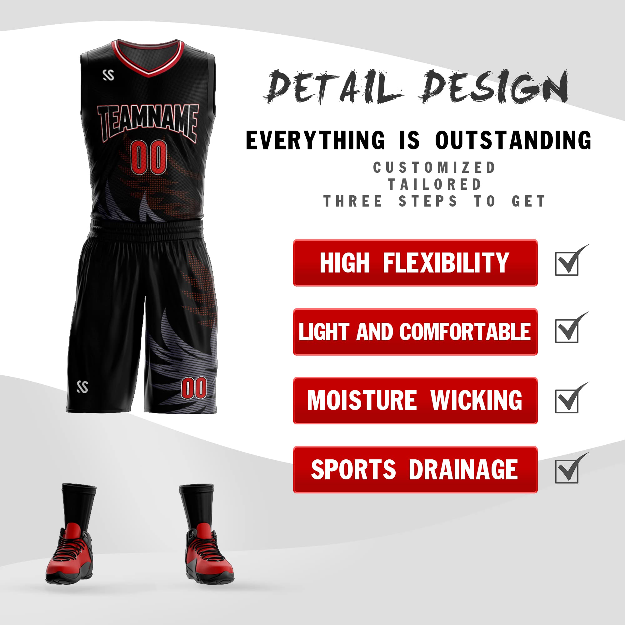 Custom Gradient Basketball Jersey Kit Printed Team Name & Number Personalized Sports Uniform for Men/Youth, Sleeveless, Black, One Size