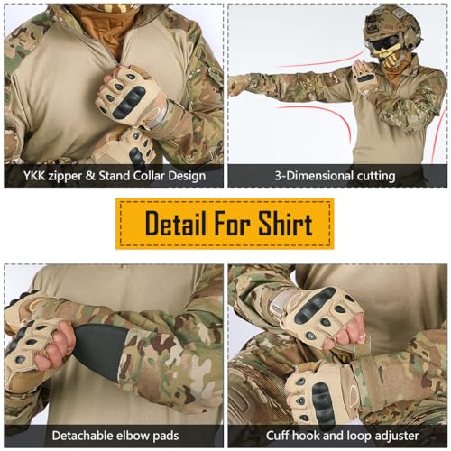 IDOGEAR Men G3 Assault Combat Uniform Set with Knee Pads Camo Camouflage Tactical Airsoft Hunting Paintball Gear (Camo, Small)