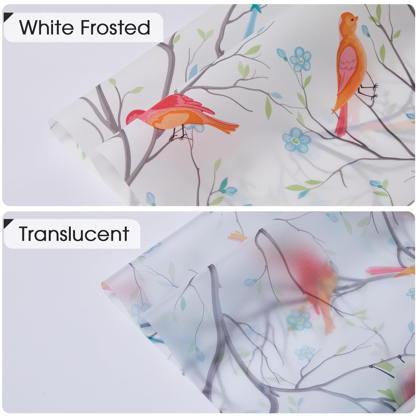 Coavas Window Privacy Film Stained Glass Window Decals Heat Blocking Frosted Birds Window Clings Decorative Bathroom Window Stickers Door Window Coverings for Home 17.8" x 78.7" Translucent