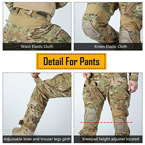 IDOGEAR Men G3 Assault Combat Uniform Set with Knee Pads Camo Camouflage Tactical Airsoft Hunting Paintball Gear (Camo, Small)