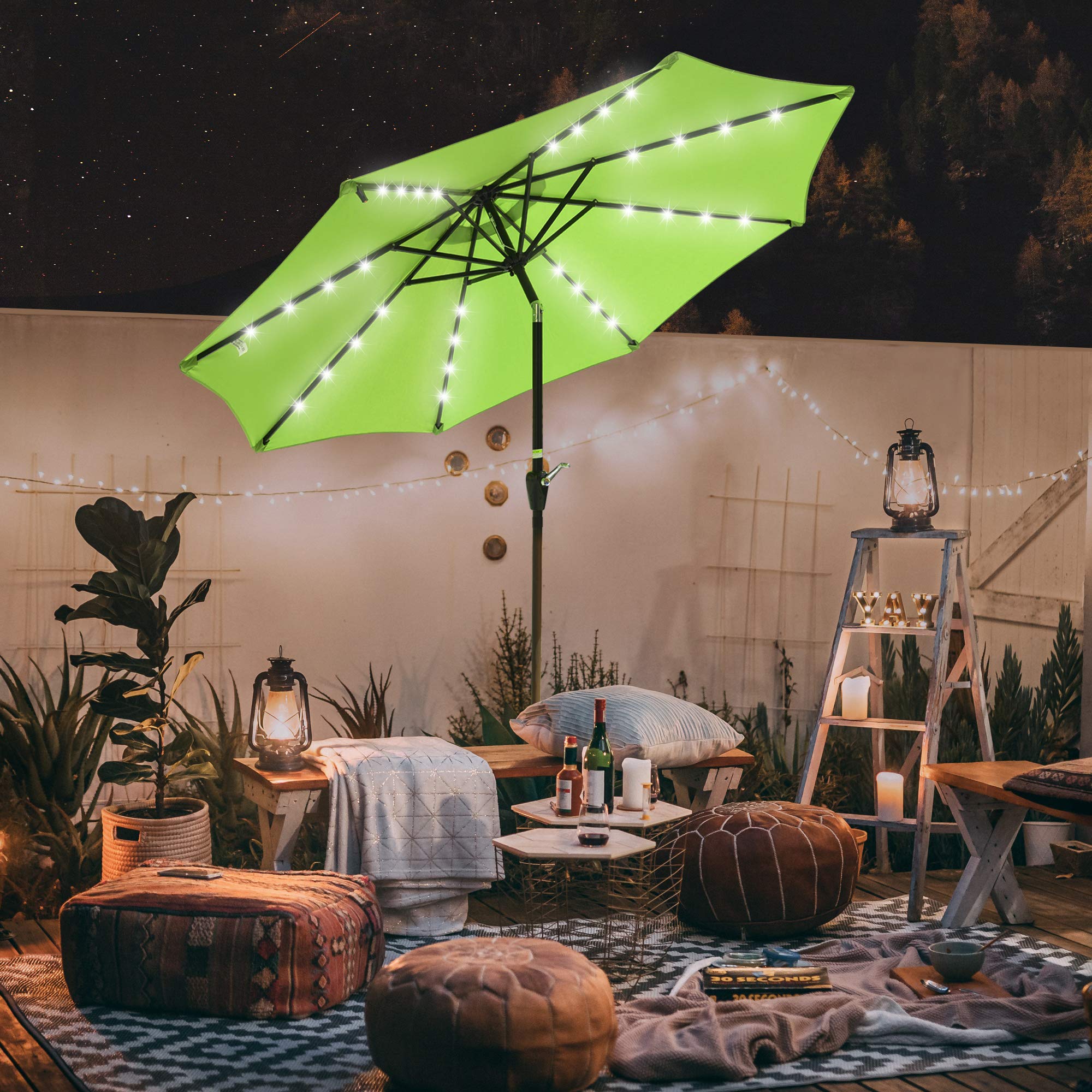 Yescom 9ft 32 Solar Powered LED Light Outdoor Patio Umbrella with 8 Rib Crank Tilt for Table Market Beach Yard Cafe Deck