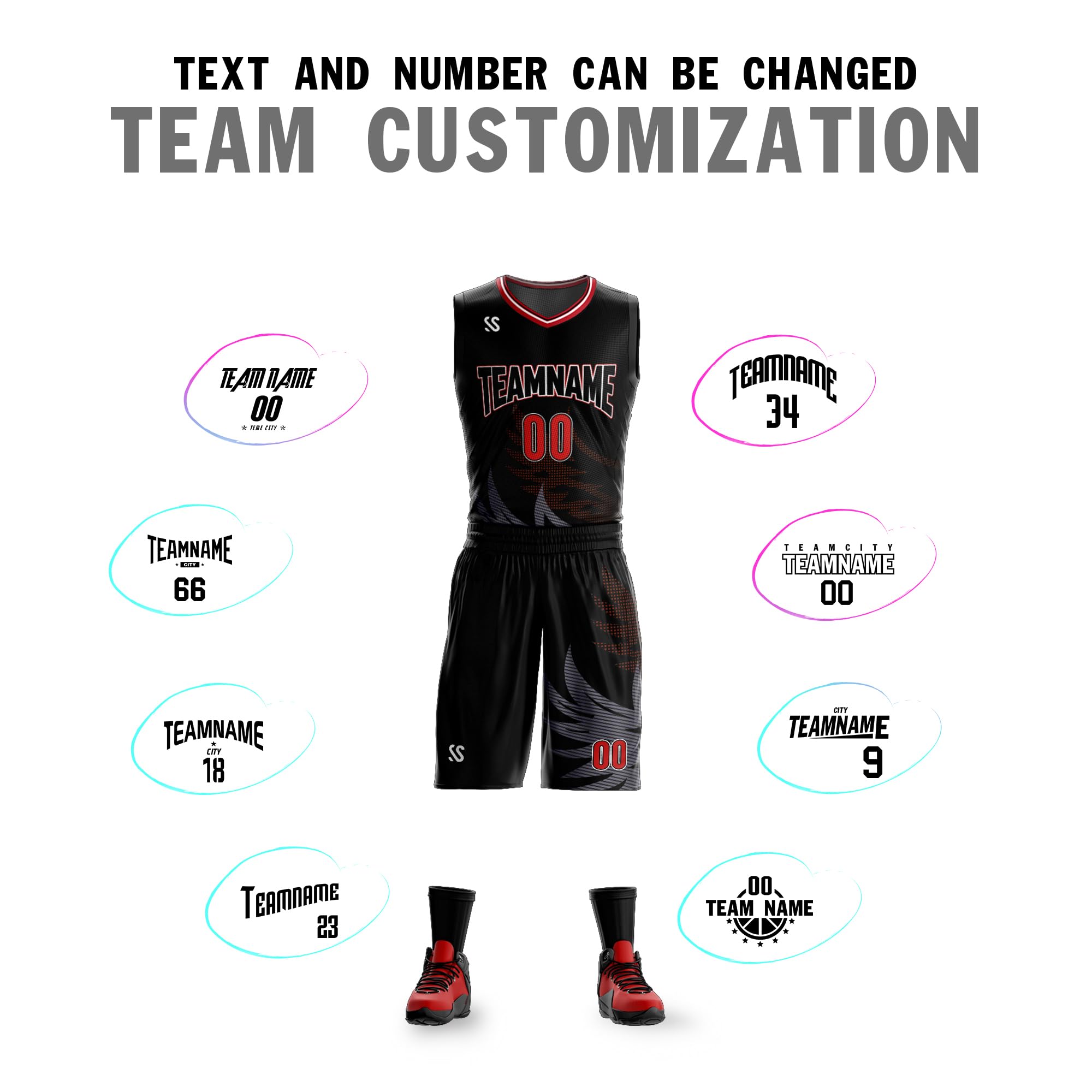 Custom Gradient Basketball Jersey Kit Printed Team Name & Number Personalized Sports Uniform for Men/Youth, Sleeveless, Black, One Size