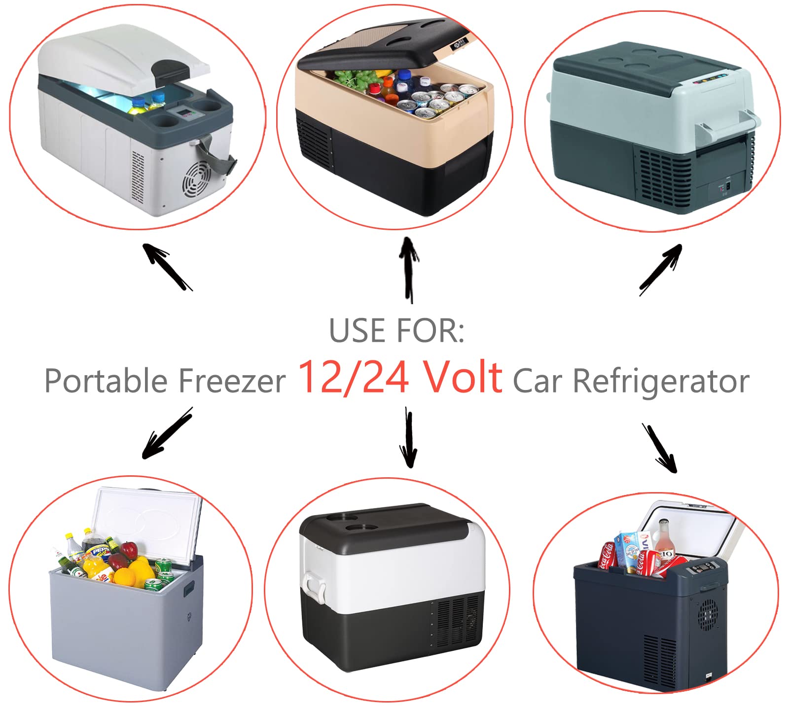 12V/24V DC Power Cord Cigarette Lighter Plug Car Refrigerator DC Power Cable Compatible with Alpicool/Dometic/ARB/Ausranvik/ICECO Portable Car Refrigerator Fridge