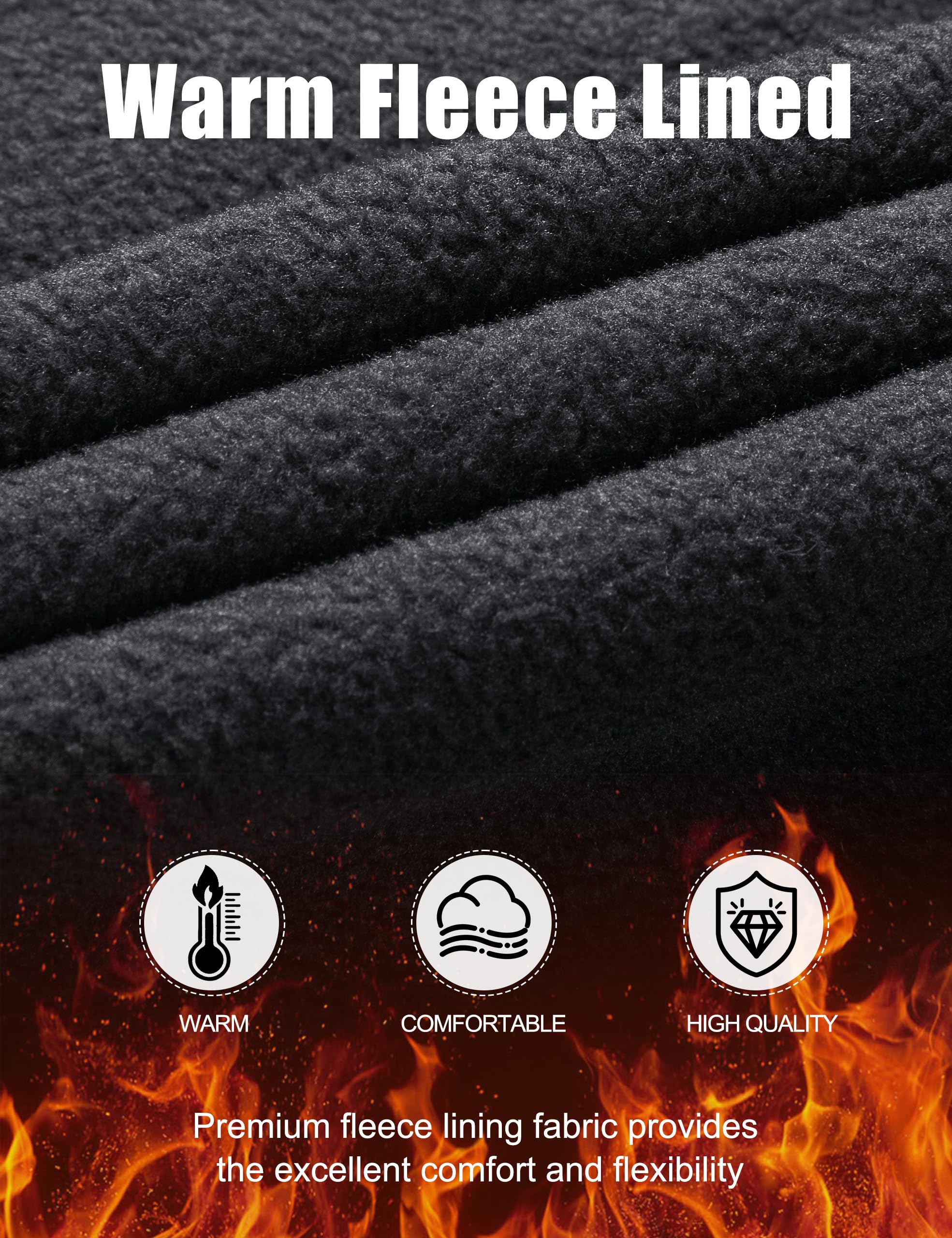 FREE SOLDIER Men's Fleece Lined Outdoor Cargo Hiking Pants Water Repellent Softshell Snow Ski Pants with Zipper Pockets (Black 32W x 30L)