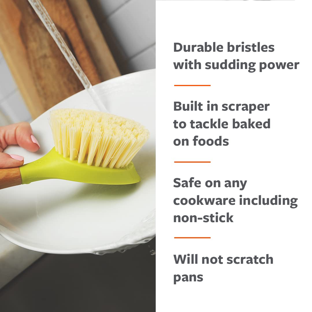 Full Circle, White Bubble Up Bamboo Dish Brush, White & Be Good Kitchen Dish Brush with Bamboo Handle – Long Handle Dish Scrubber with Tough Bristles, Green
