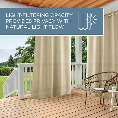 TOWN & COUNTRY BASICS Cabana Solid Heavyweight Indoor Outdoor Curtains, Light Filtering Opacity with Grommet Top, Water Repellent, 2-Pack Set, 54"x84", Natural