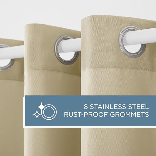 TOWN & COUNTRY BASICS Cabana Solid Heavyweight Indoor Outdoor Curtains, Light Filtering Opacity with Grommet Top, Water Repellent, 2-Pack Set, 54"x84", Natural