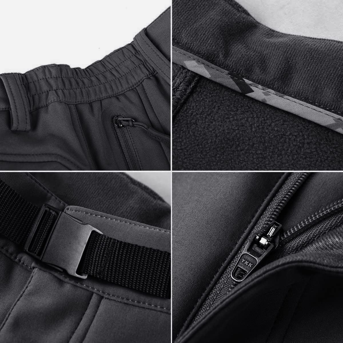 FREE SOLDIER Men's Fleece Lined Outdoor Cargo Hiking Pants Water Repellent Softshell Snow Ski Pants with Zipper Pockets (Black 32W x 30L)