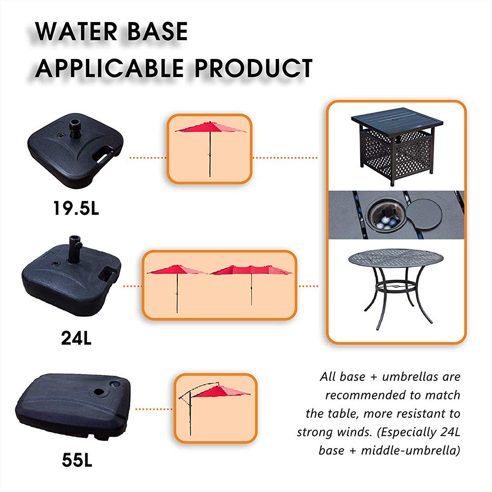 LOKATSE HOME Patio Outdoor Umbrella Base Stand Weight, Plastic Square Base Water Filled for Patio Umbrellas (Black)