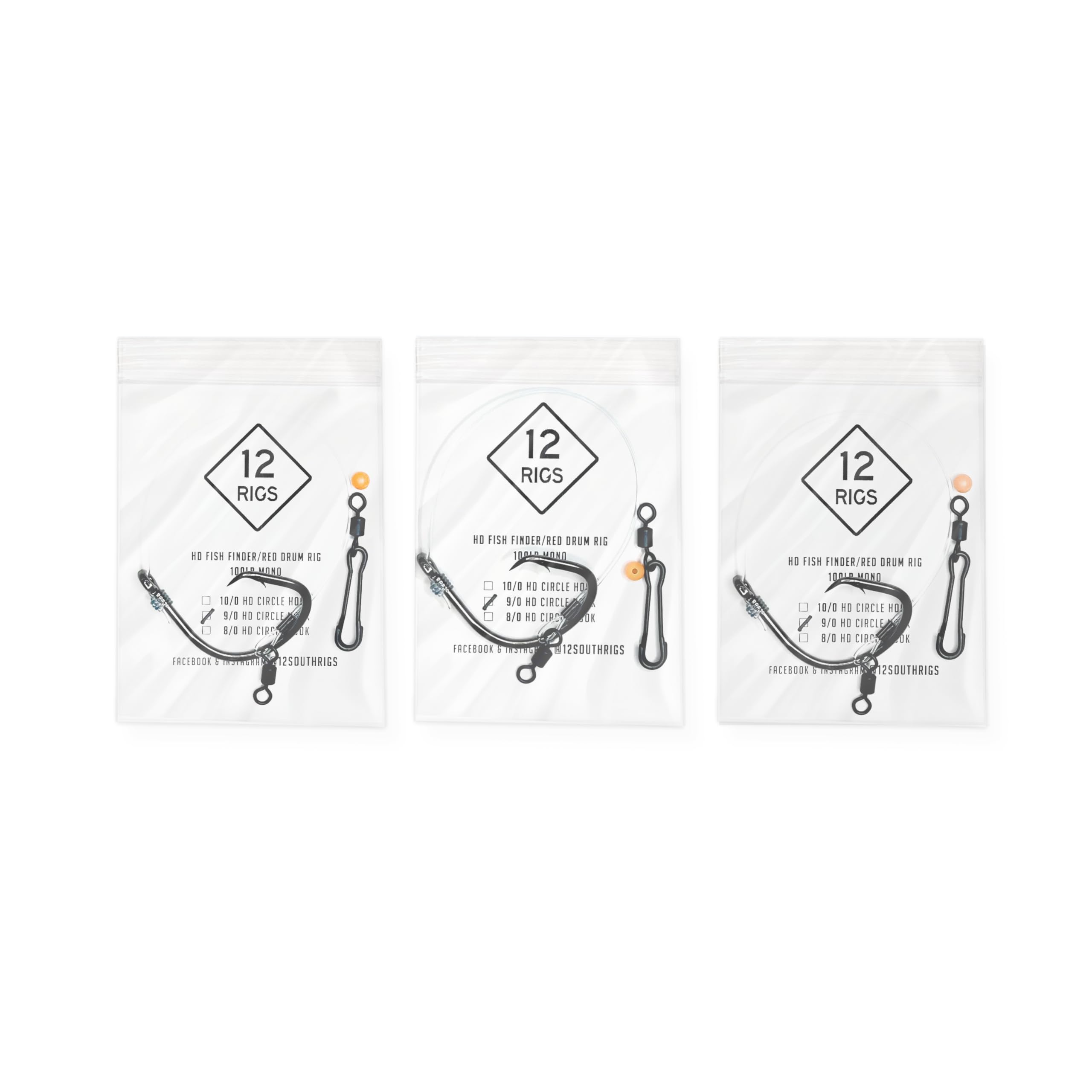 3 Pack 'Fish Finder' Heavy Duty (HD) Red Drum Surf Fishing Rigs 100LB Mono (9/0 - HD)