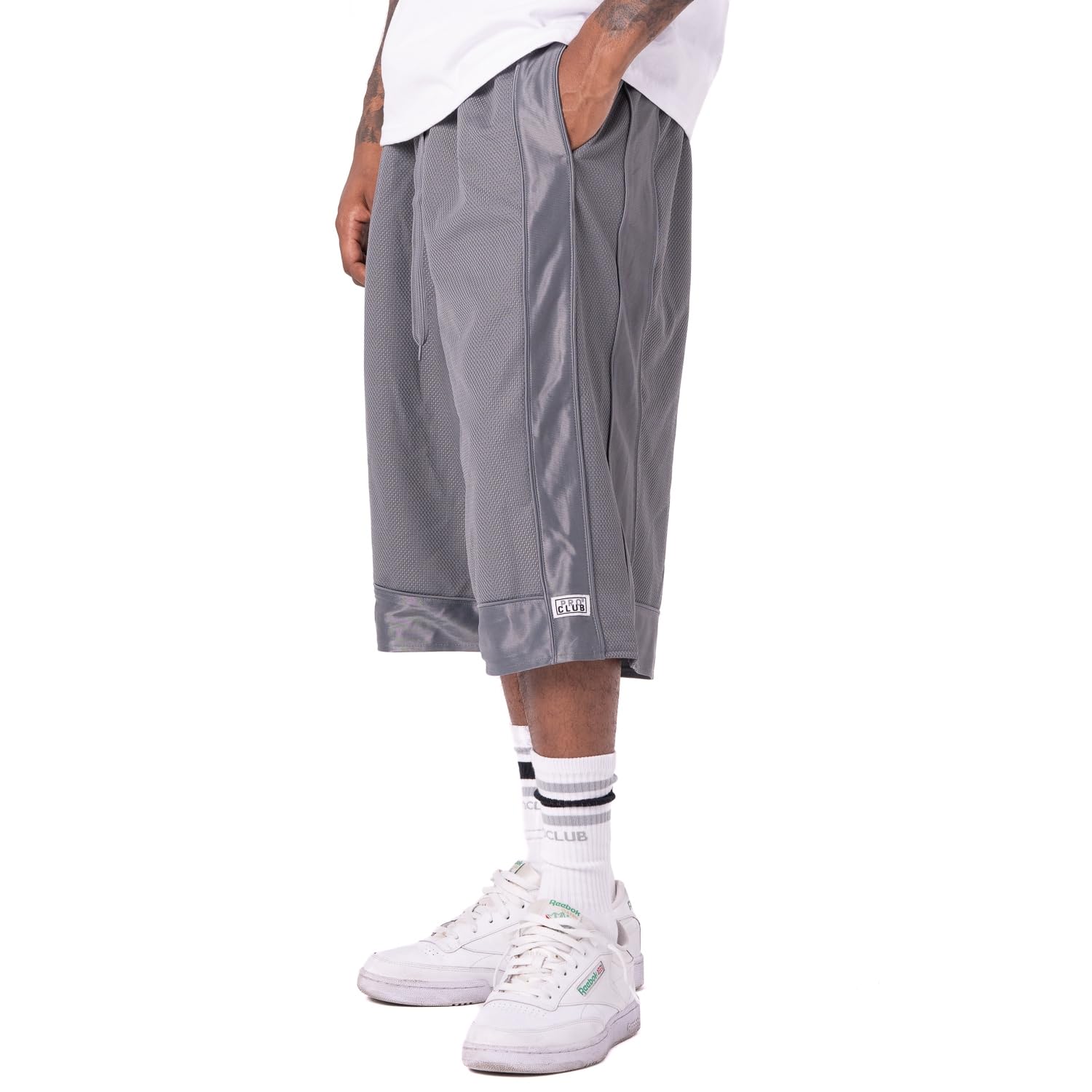 Pro Club Men's Heavyweight Mesh Basketball Shorts, Gray, Large