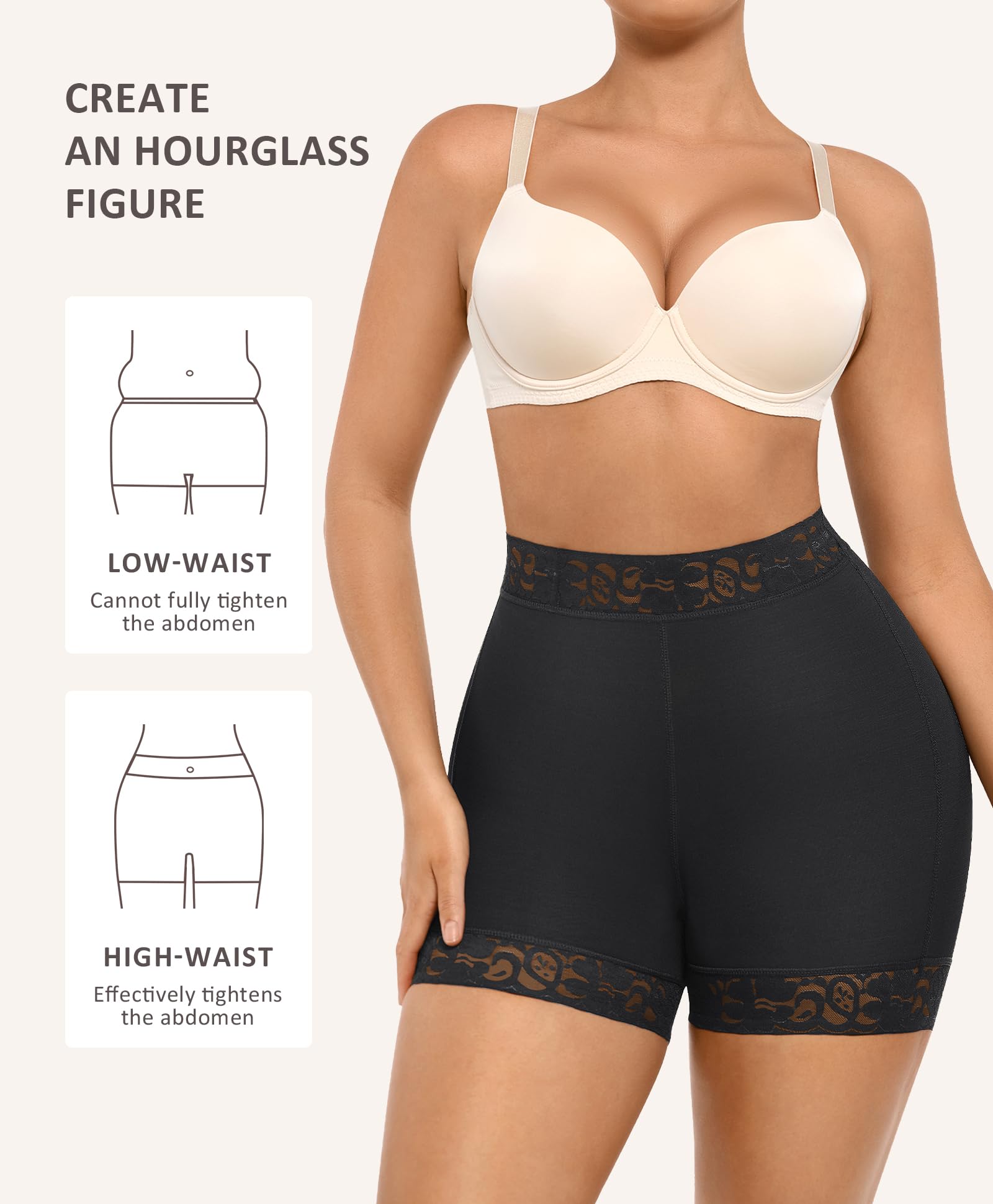 FeelinGirl Body Shaper Panty Tummy Control Shapewear Middle Waist Shorts Butt Shaper Black M