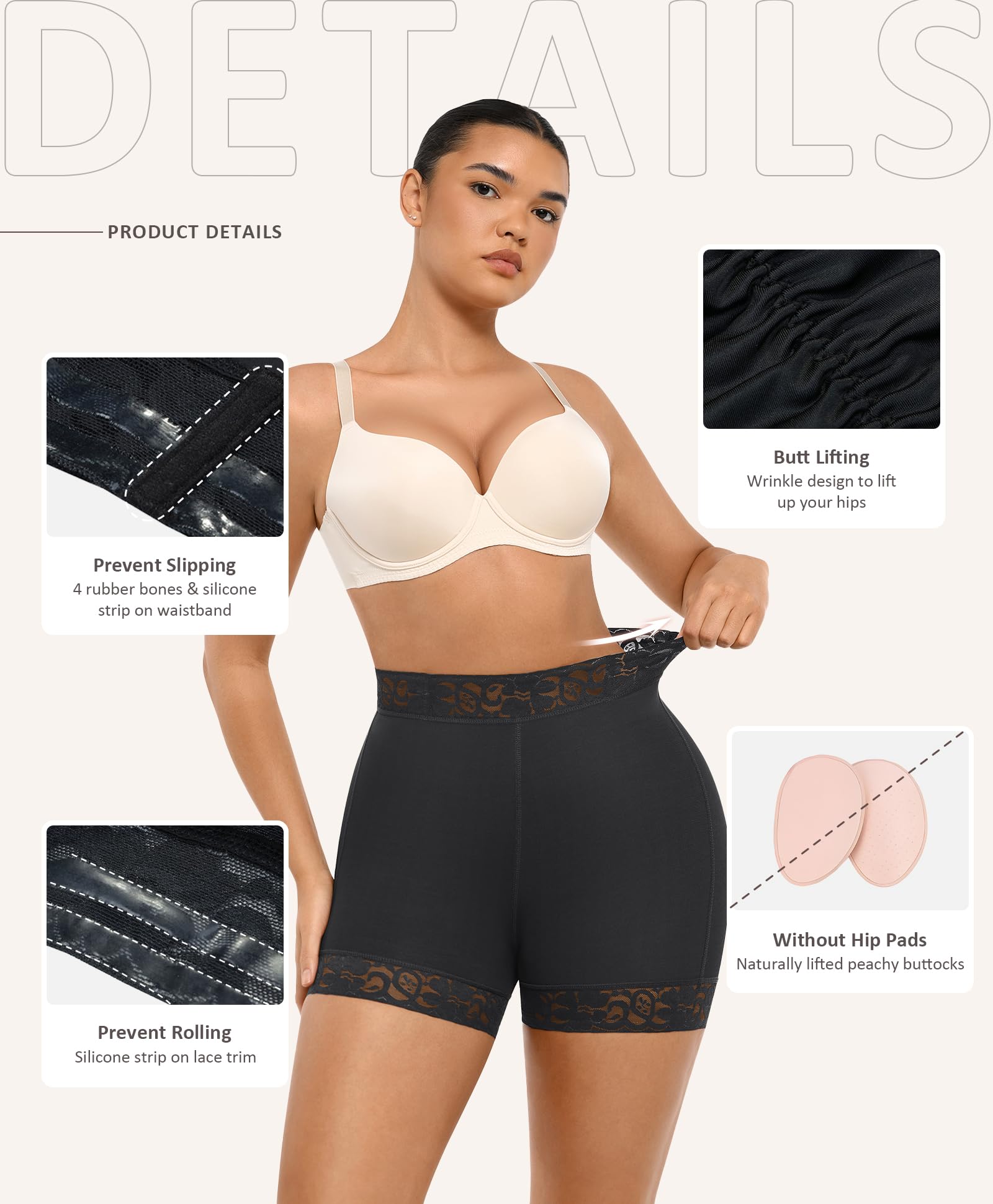 FeelinGirl Body Shaper Panty Tummy Control Shapewear Middle Waist Shorts Butt Shaper Black M