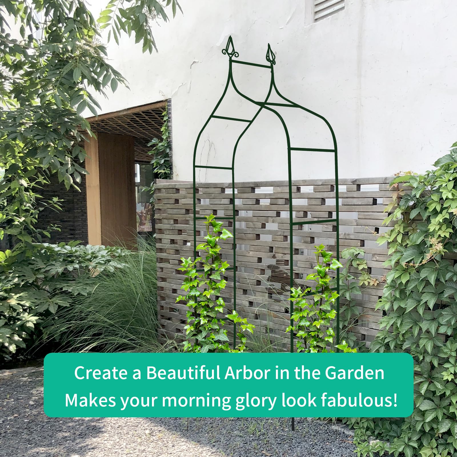 SCENDOR Garden Arch Trellis 8.4 Ft High x 4.6 Ft Wide, Dark Green Iron Arbor, Courtyard Arbor Trellis for Various Climbing Plants Rose, Outdoor Archway Wedding Ceremony Party