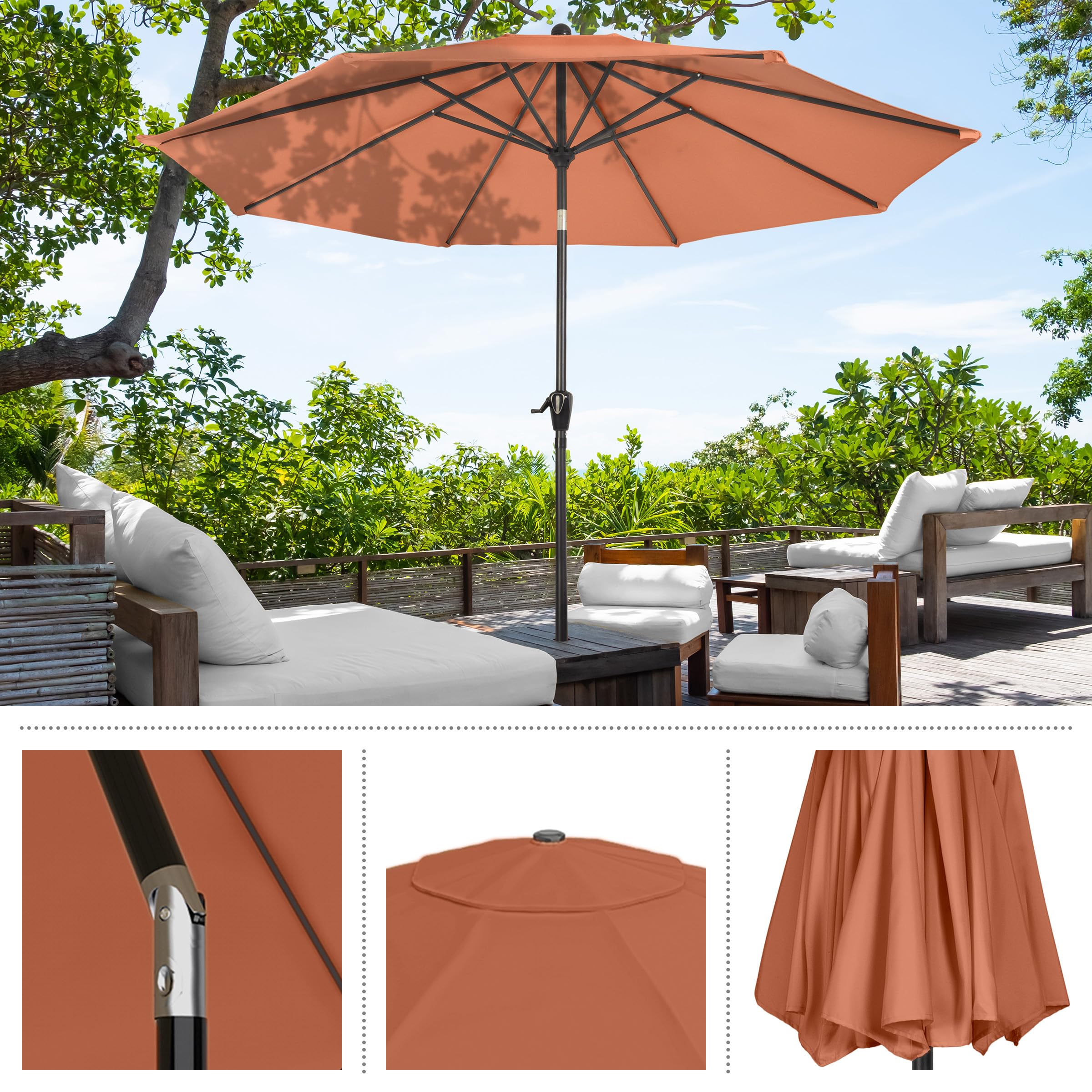 Pure Garden Patio Umbrella with Auto Tilt - 10FT Easy Crank Outdoor Umbrella with Vented Canopy for Deck, Balcony, Backyard, or Pool (Terracotta)