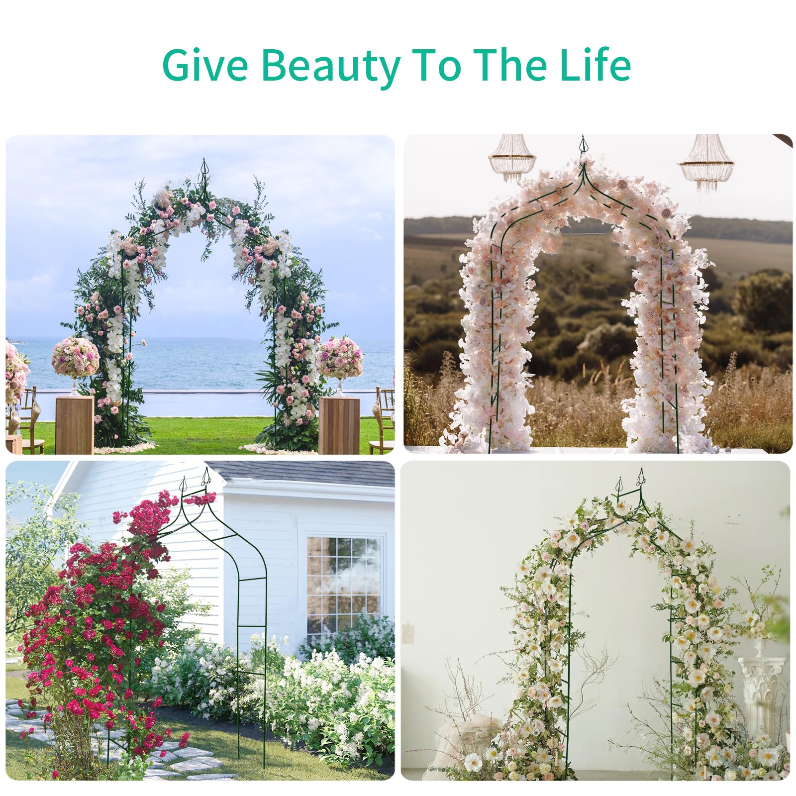 SCENDOR Garden Arch Trellis 8.4 Ft High x 4.6 Ft Wide, Dark Green Iron Arbor, Courtyard Arbor Trellis for Various Climbing Plants Rose, Outdoor Archway Wedding Ceremony Party