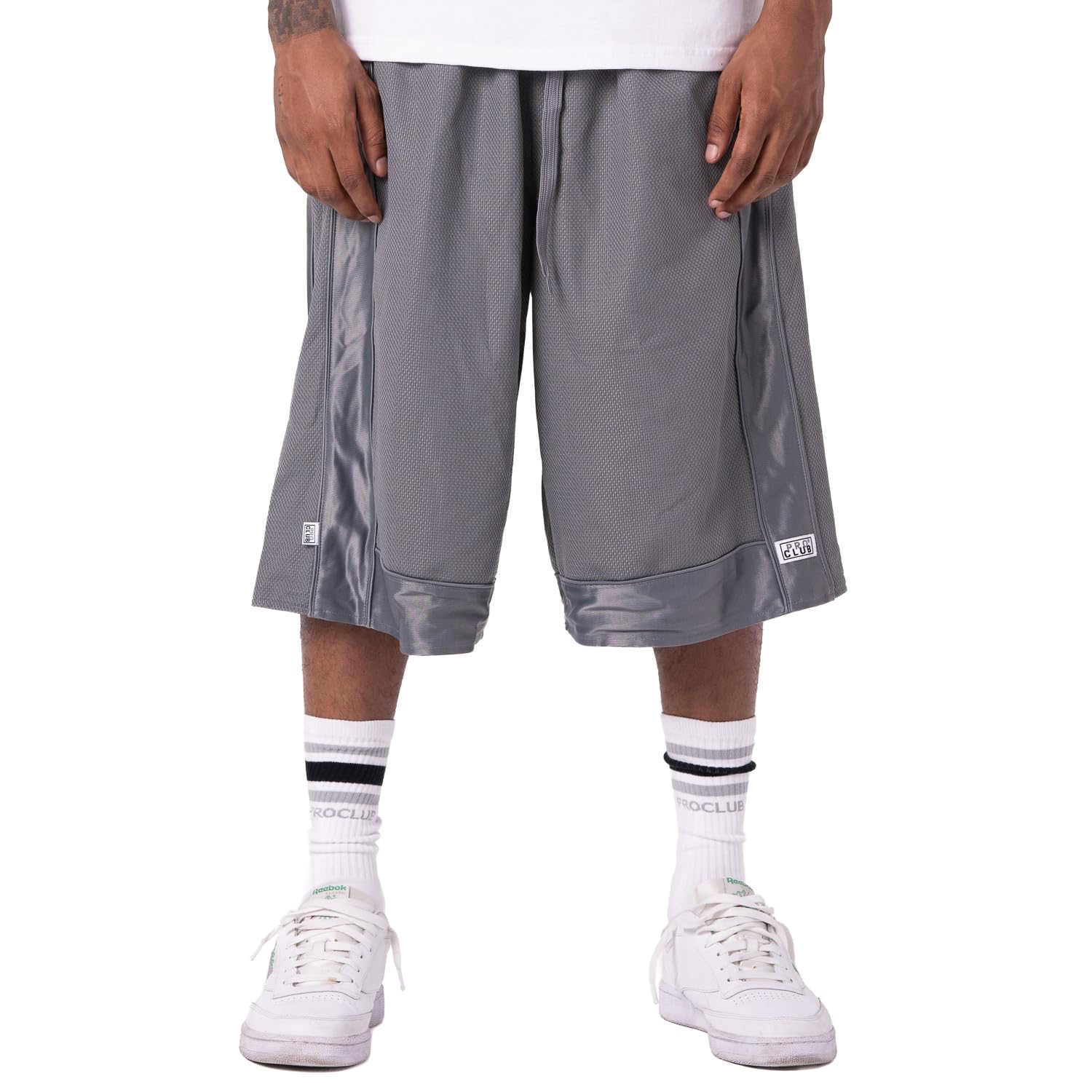 Pro Club Men's Heavyweight Mesh Basketball Shorts, Gray, Large