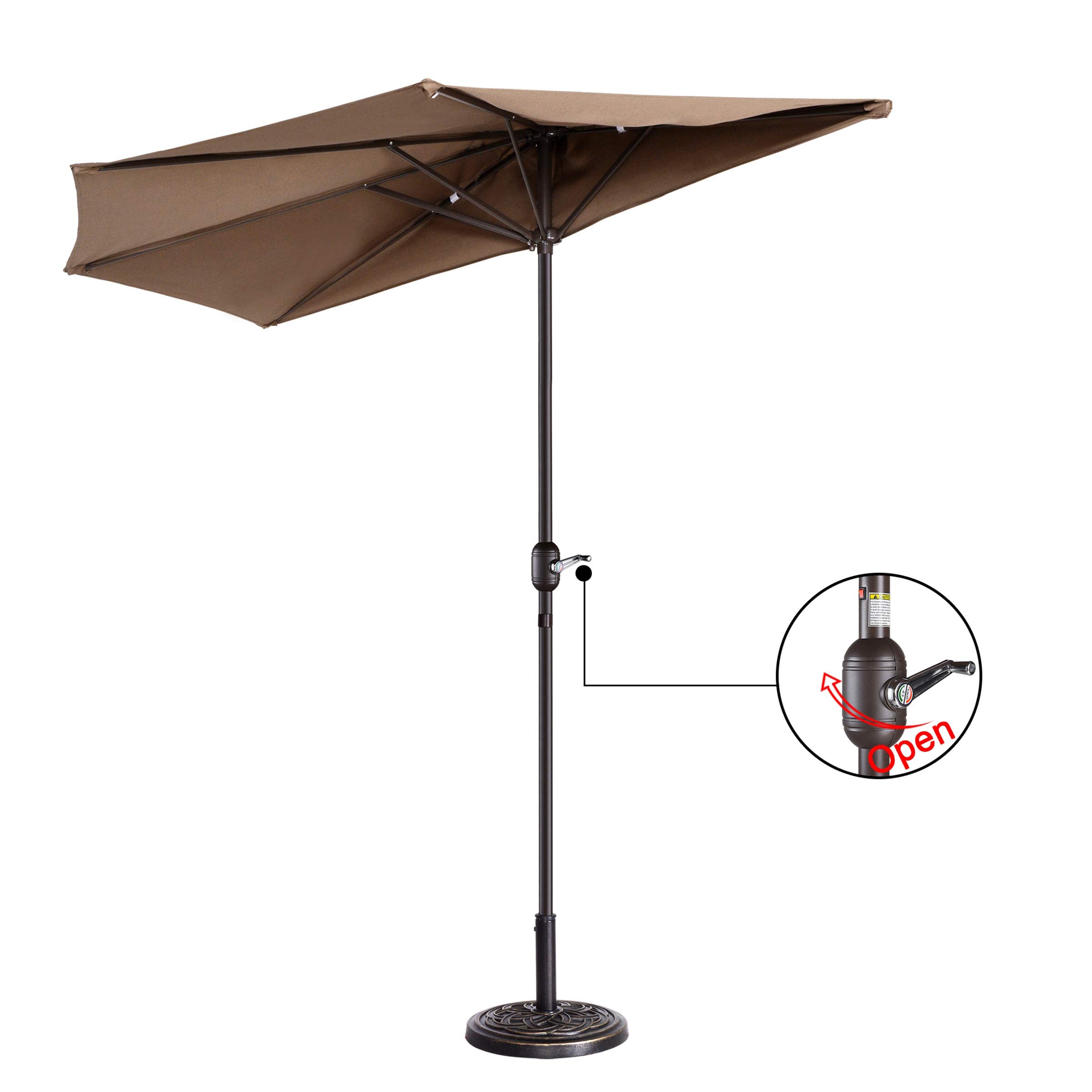 Villacera 83-OUT5464 9' Outdoor Patio Half 5 Ribs Fade Resistant Condo or Townhouse Umbrella in Brown, Height: 7β 11β. Canopy Diameter (Coverage Area): 9 ft