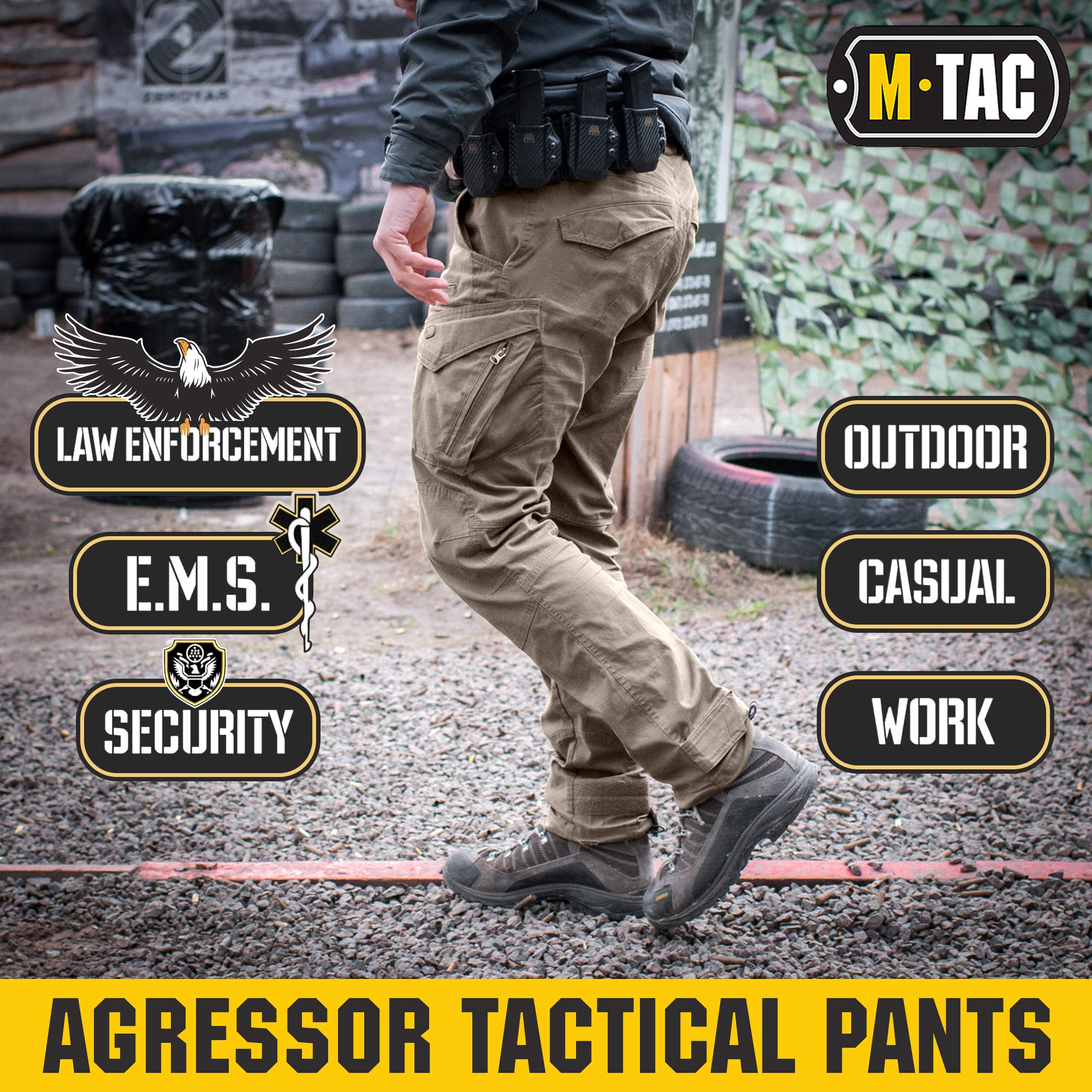 M-Tac Aggressor Flex - Tactical Pants - Men Cotton with Cargo Pockets (Olive Dark, W32 / L30)