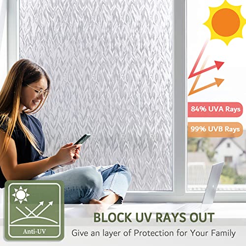 FEOMOS Window Privacy Film, Static Cling Window Film Frosted Window Decals, Decorative Glass Vinyl, ICY Flame Patterned Films for Windows Doors 35.4x78.7 inches