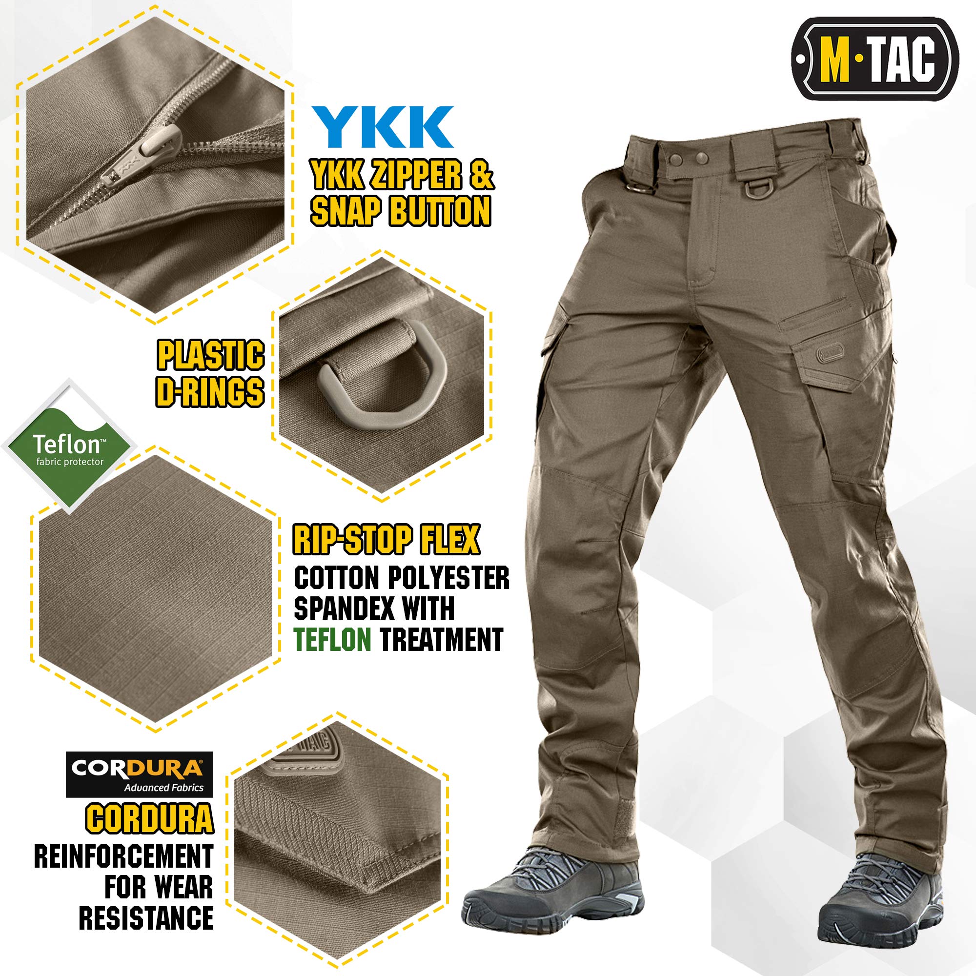 M-Tac Aggressor Flex - Tactical Pants - Men Cotton with Cargo Pockets (Olive Dark, W32 / L30)