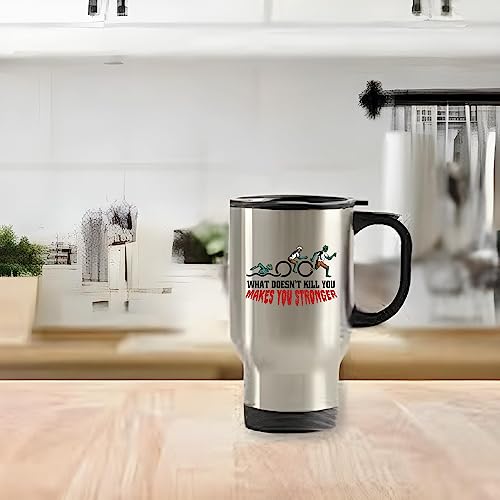 Zombie Gift Funny Athlete Training Quote for Zombie Lovers What Doesn t Kill You Makes You Stronger 14oz Steinless Steel Travel Mug