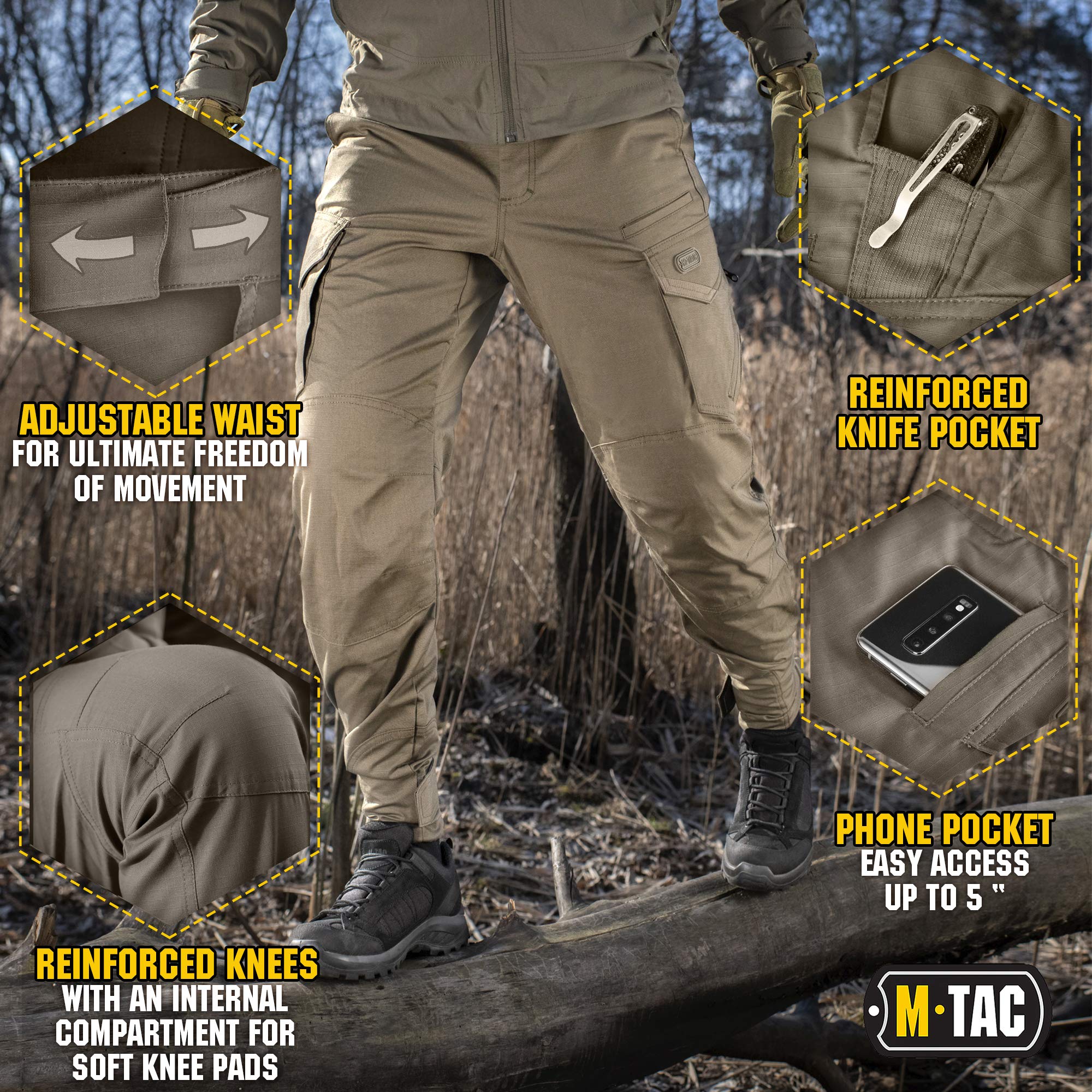 M-Tac Aggressor Flex - Tactical Pants - Men Cotton with Cargo Pockets (Olive Dark, W32 / L30)